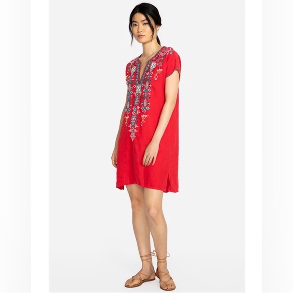 Johnny Was | Dresses | Johnny Was Sm Peta Easy Red Embroidered Floral ...